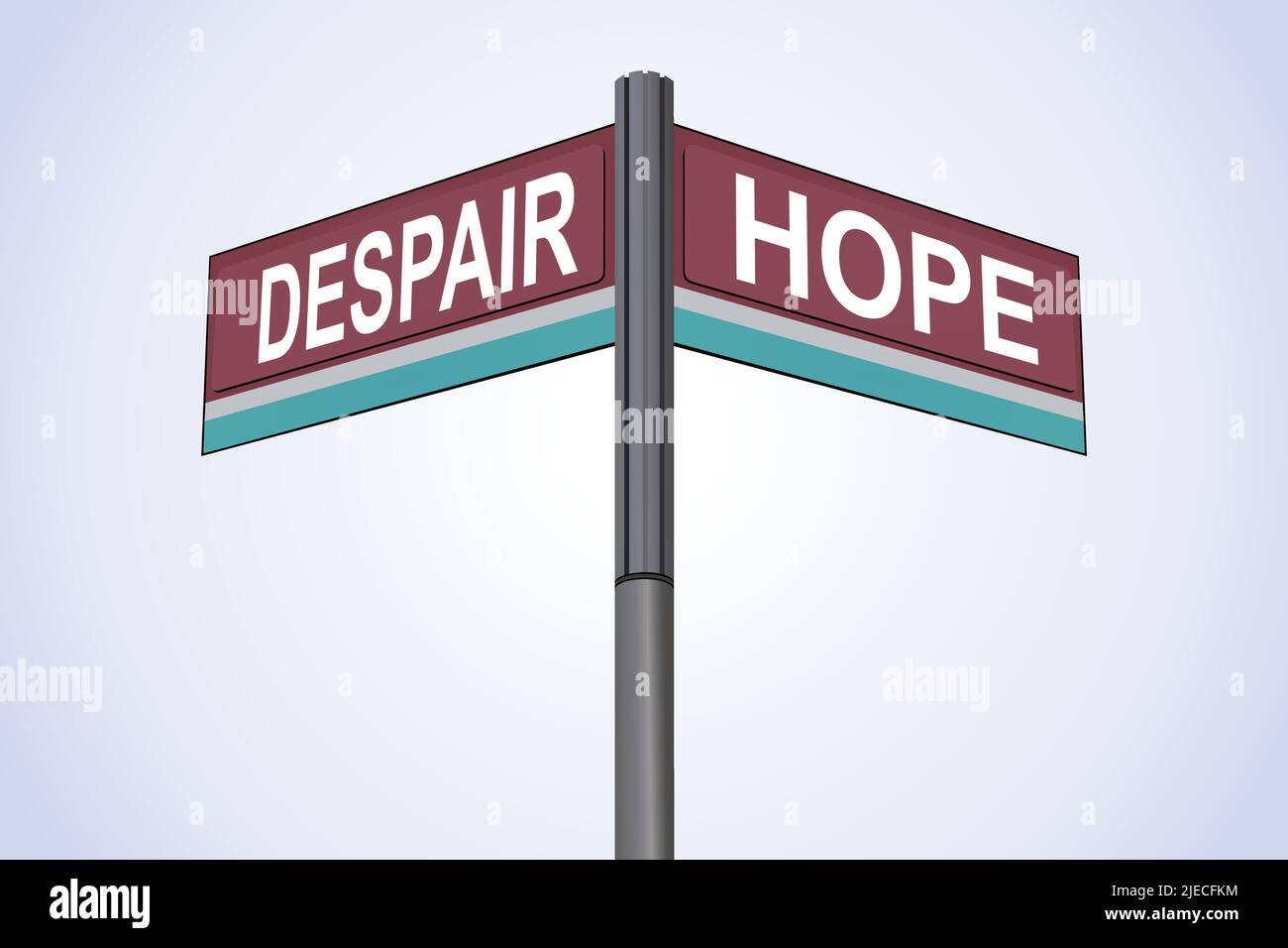 Despair on one side with Hope another direction, chrome road sign, with ...