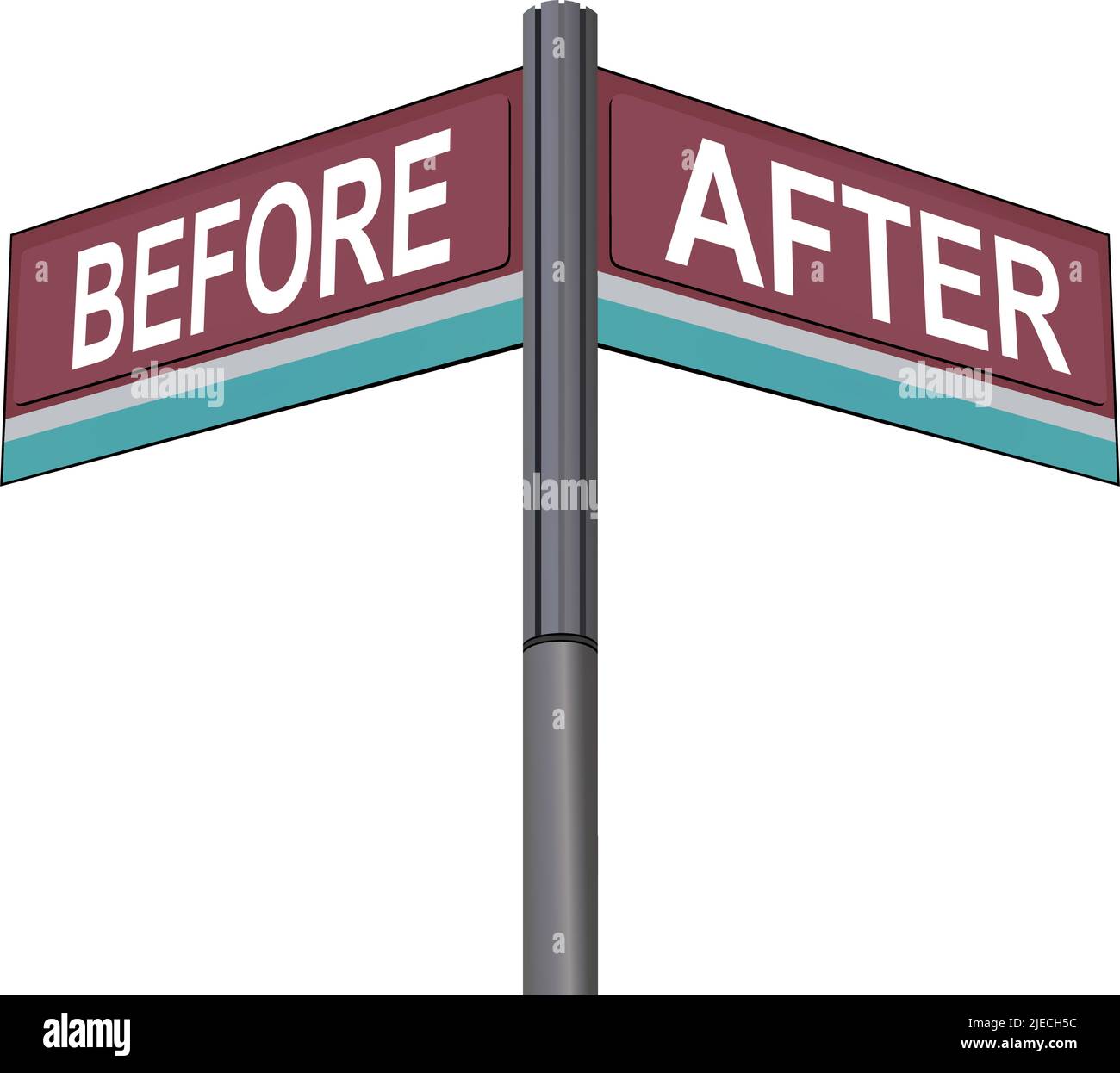 Before on one side with After another direction, chrome road sign, with ...
