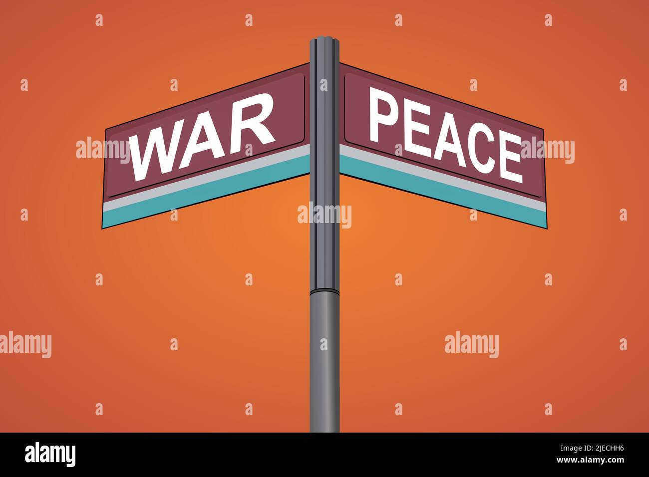 War on one side with Peace another direction, chrome road sign, with ...