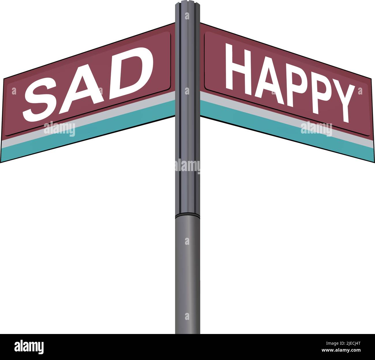 Sad on one side with Happy another direction, chrome road sign, with ...
