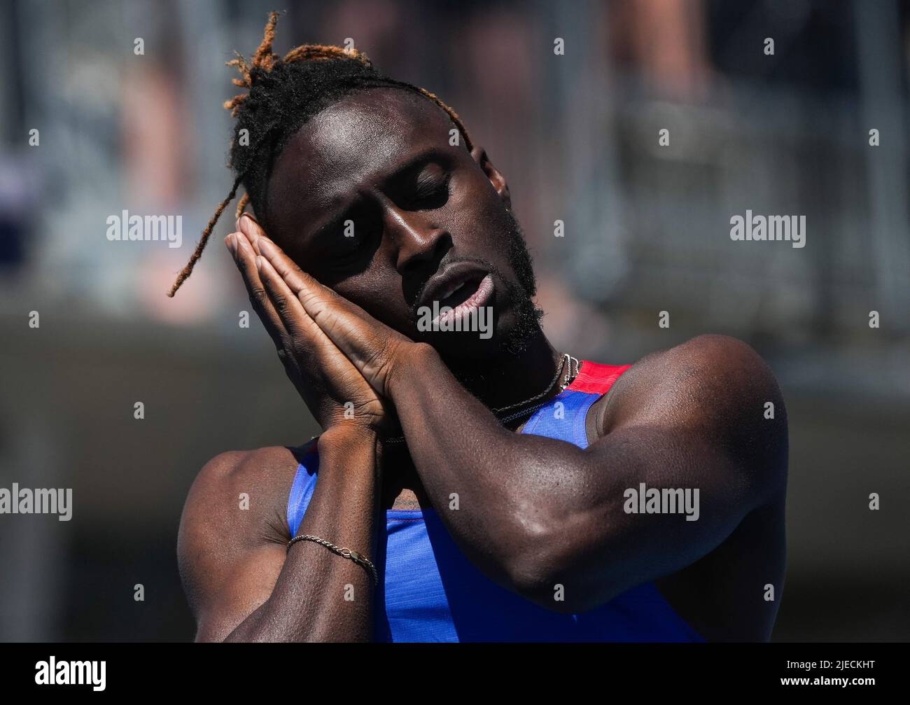 Benjamin Ayesu-Attah, of Sainte-Isidore, Que., gestures as he ...