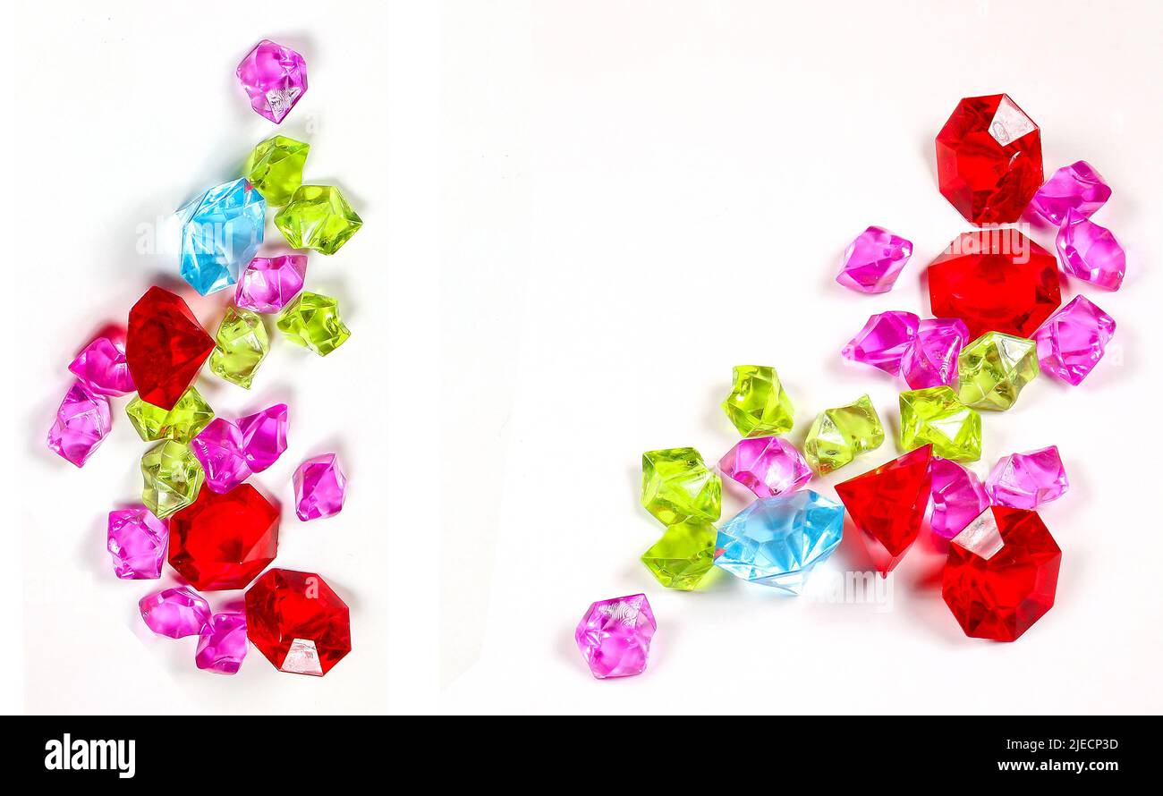 Colorful sparkling diamonds in corners with copy space in the middle ...
