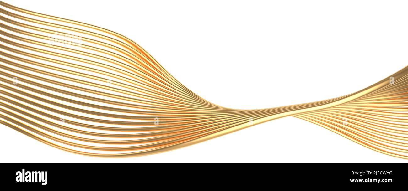 Golden wires abstract wave 3D rendering illustration isolated on white ...