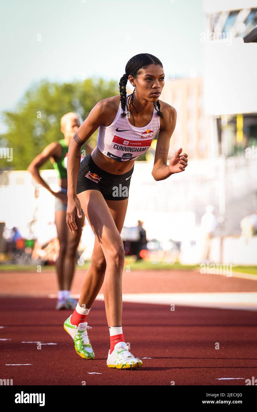 Eugene, United States. 24th June, 2022. Vashti Cunningham prepares to ...