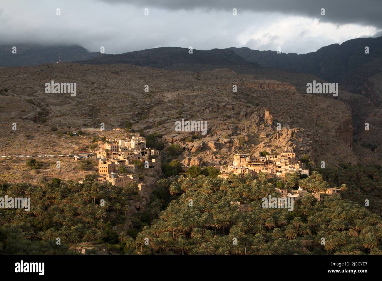 View of iconic Misfat al Abriyeen village during sunset Stock Photo - Alamy