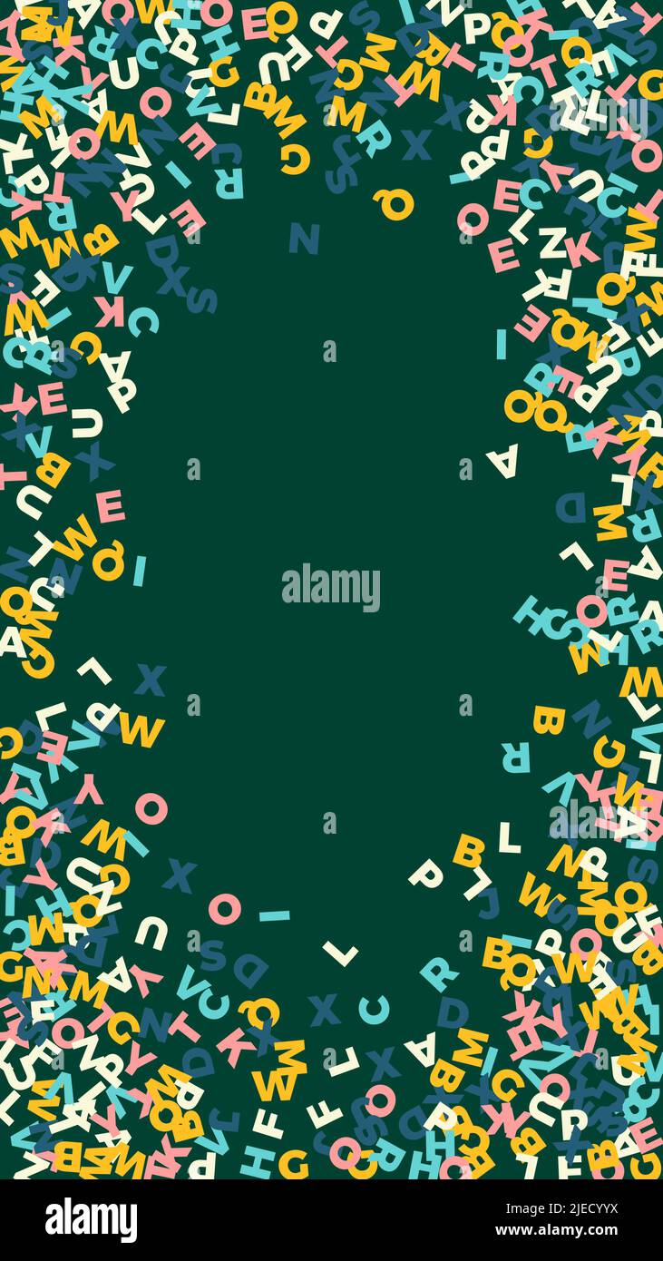 Falling letters of English language. Pastel flying words of Latin ...