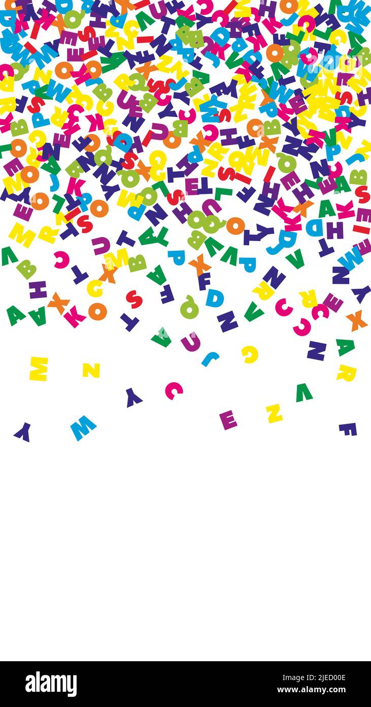 Falling letters of English language. Colorful flying words of Latin ...