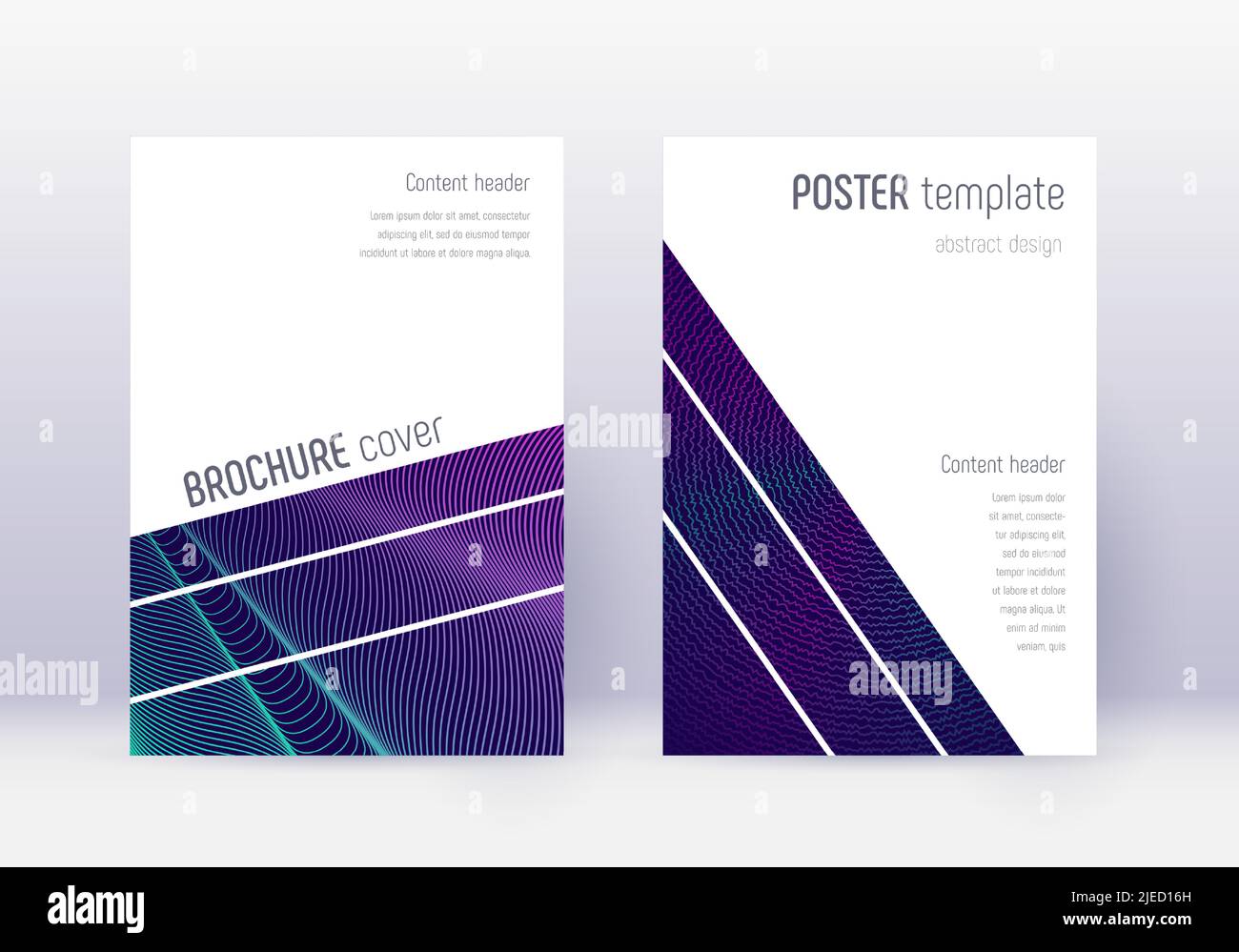 Geometric cover design template set. Neon abstract lines on dark blue ...