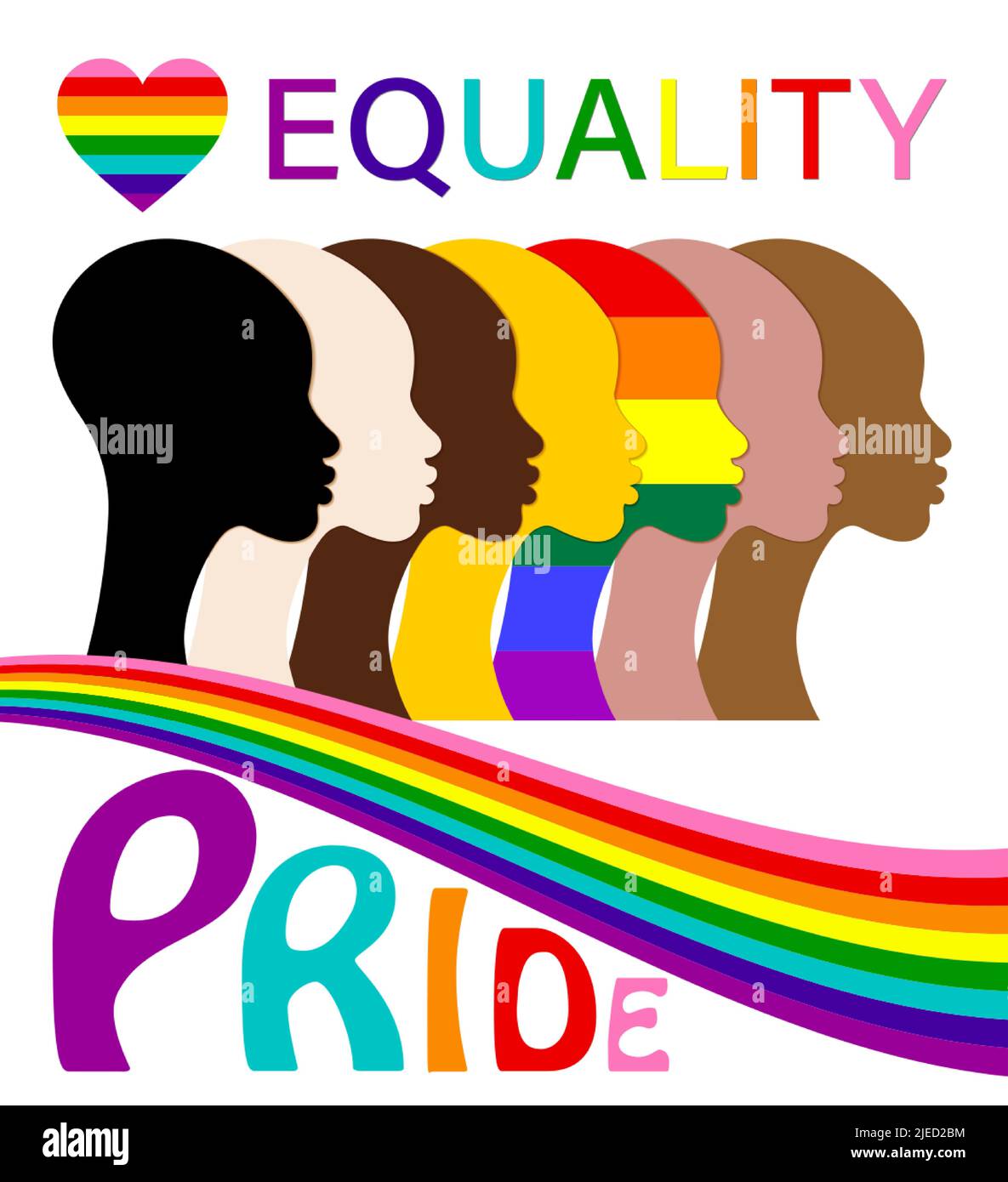 Equality, Pride month, Silhouettes of people and LGBTQ set, people ...