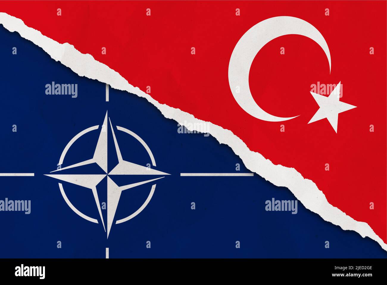 Turkey and NATO flag ripped paper grunge background. Abstract politics ...