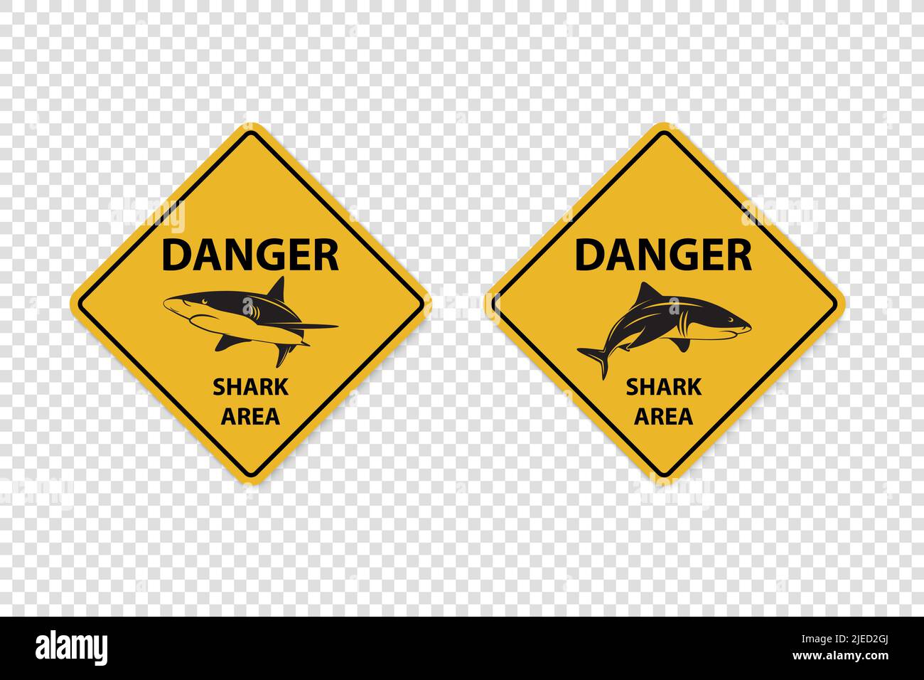 Vector Yellow Shark Sighting Sign Set Isolated. Shark Attack Warning ...