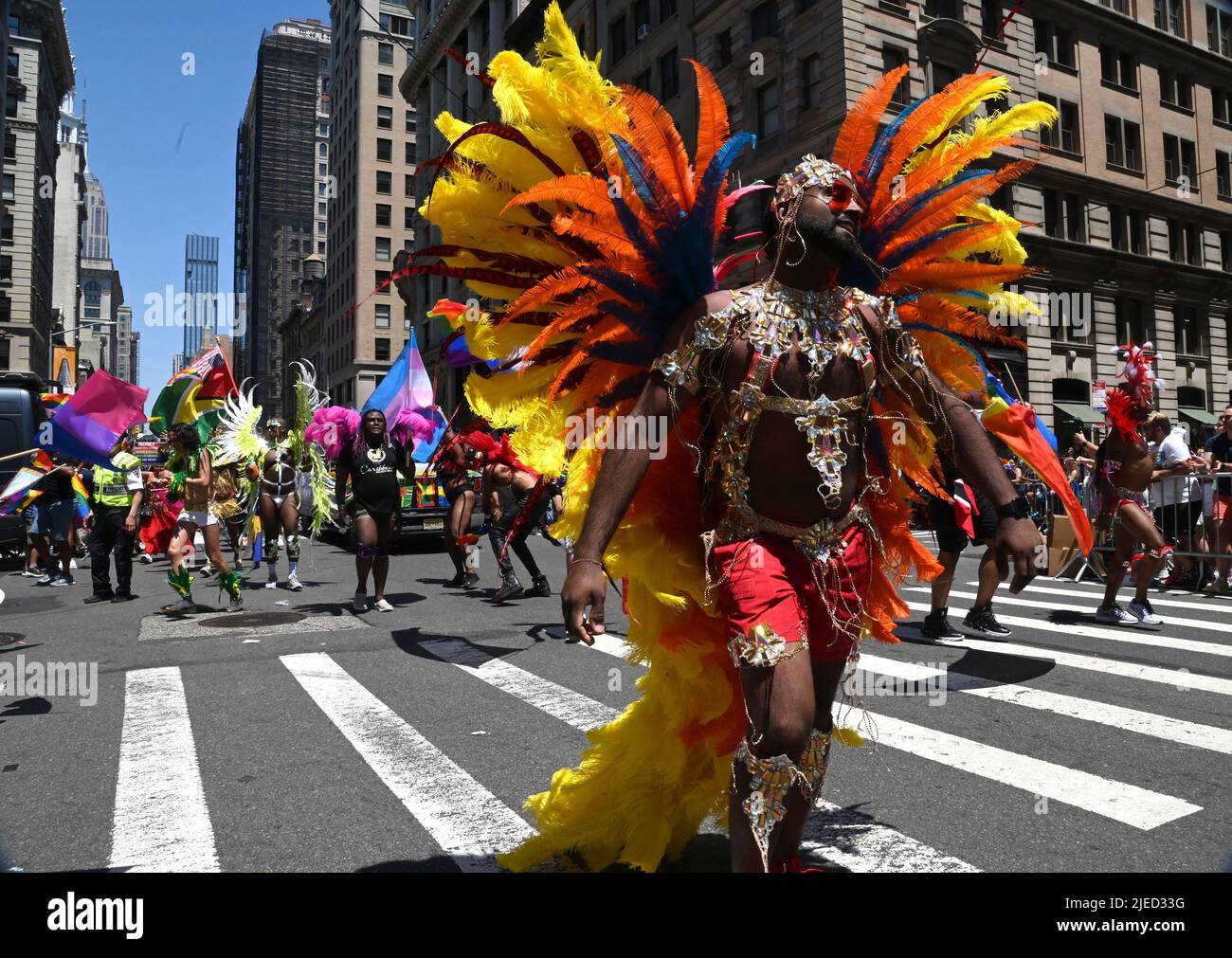 Marchers travel down Fifth Avenue celebrating the 2022 NYC Pride Parade ...