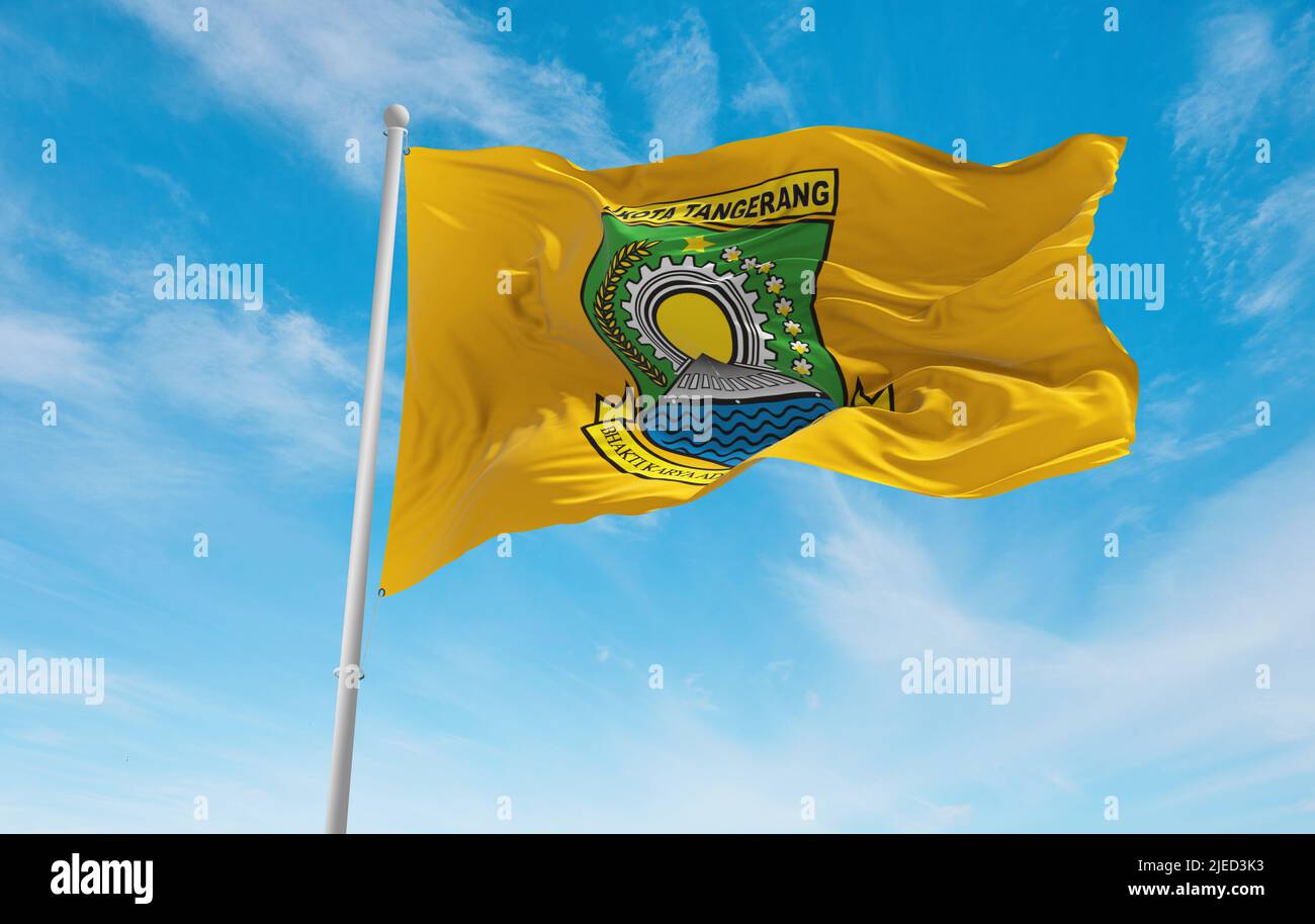 official flag of Tangerang City Indonesia at cloudy sky background on ...