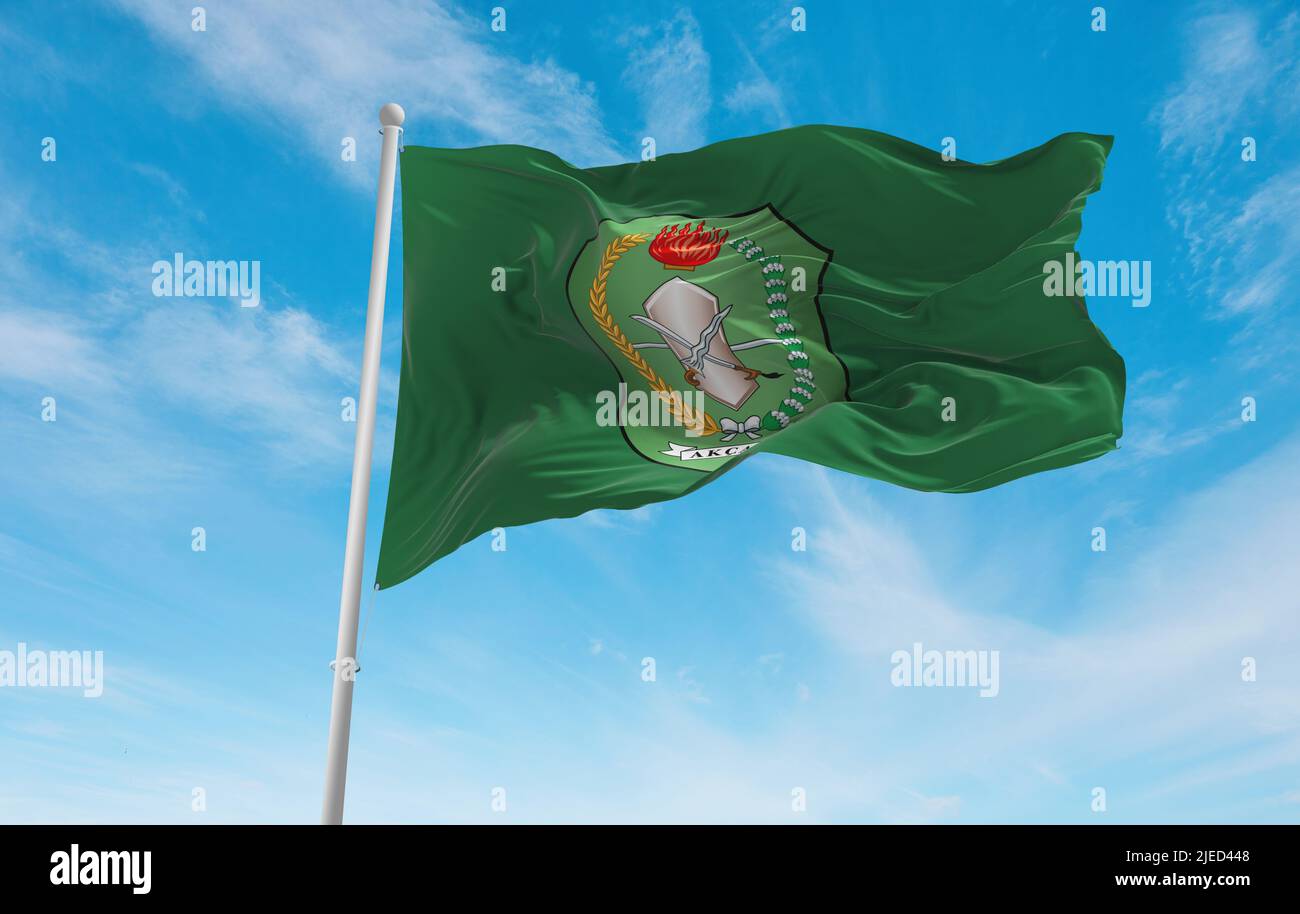 official flag of West Kalimantan Indonesia at cloudy sky background on ...