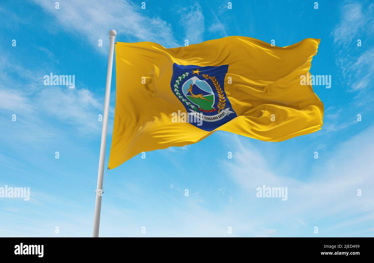 official flag of West Nusa Tenggara Indonesia at cloudy sky background ...