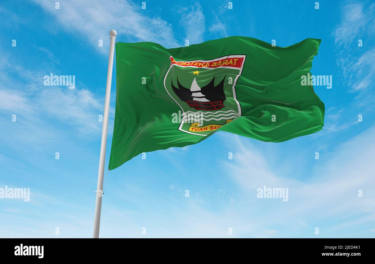 official flag of West Sumatra Indonesia at cloudy sky background on ...
