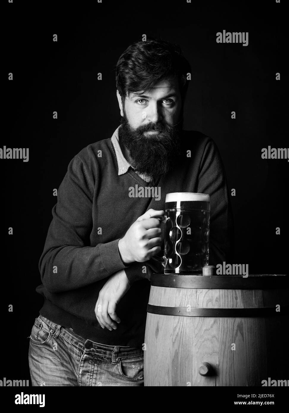 Man beard mustache enjoy Black and White Stock Photos & Images - Alamy