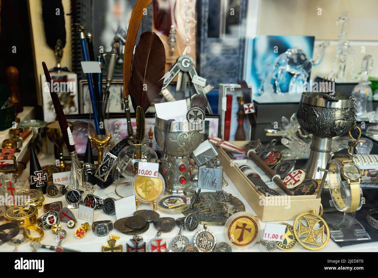 Artisanal metal forged handicrafts on display at gift shop in Toledo ...