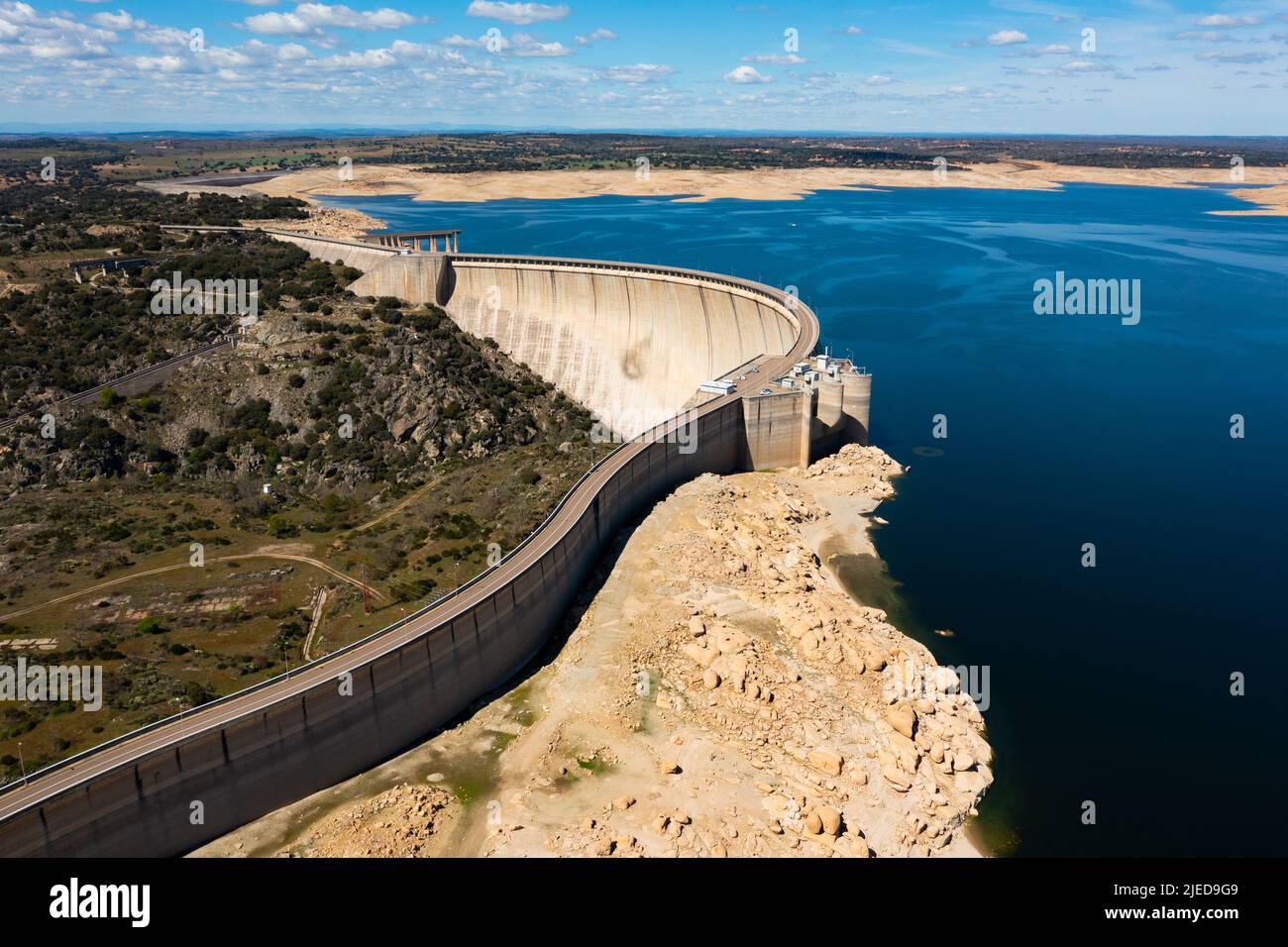 Aerial view with dam in Spain. La Almendra. Arribes del Duero. Spain ...