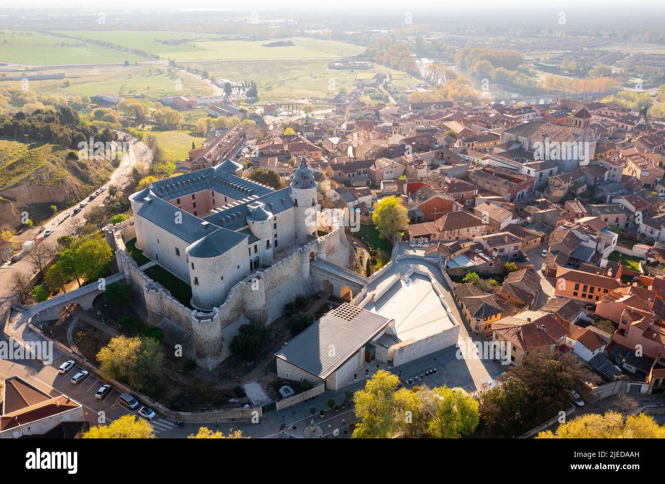 Aerial photo of Simancas with view of residential buildings and castle ...