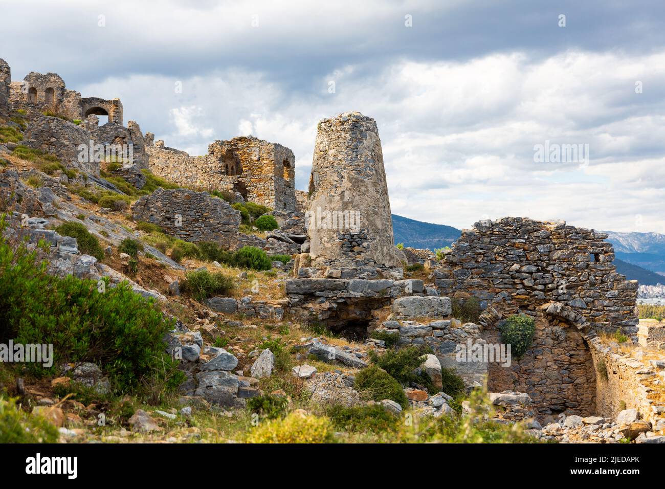 Remains of vaulted stone tombs in Necropolis of Anemurium Stock Photo ...
