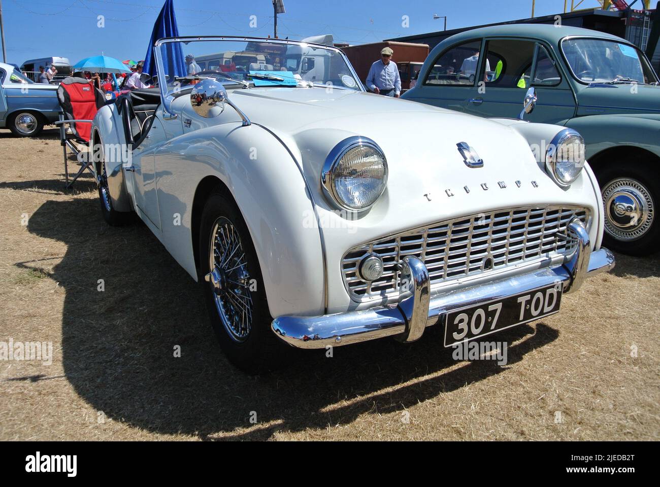 A 1960 Triumph TR 1/2 sports car parked up on display at the English ...