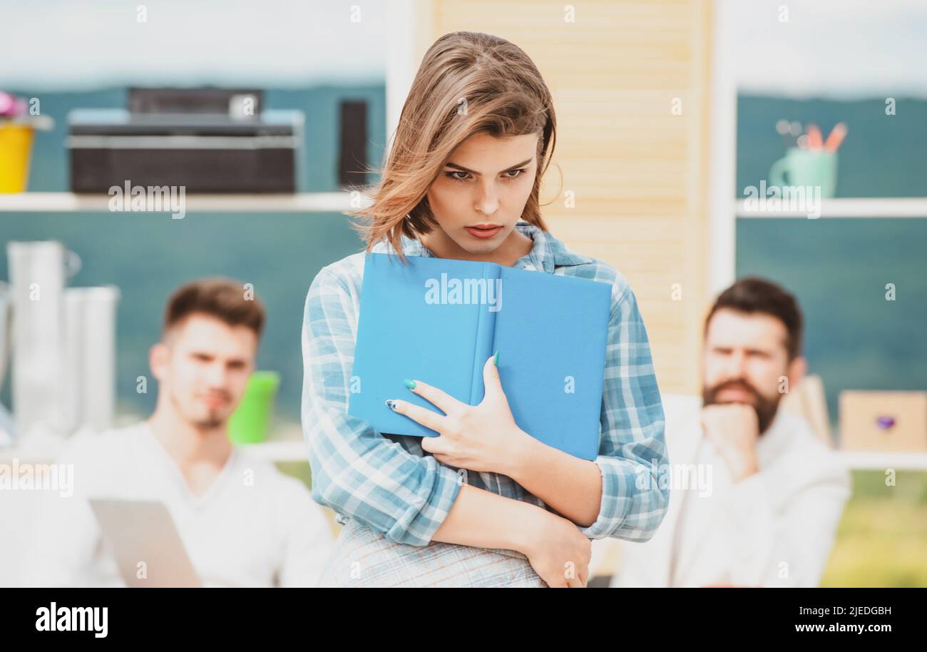 Successful business. Women boss in office. Businessman with serious ...