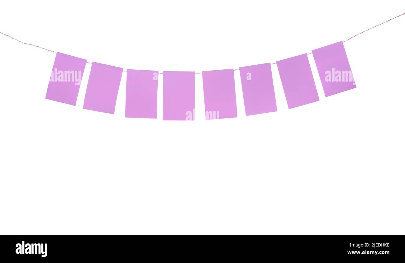 Lilac festive bunting flags on white background Stock Photo - Alamy