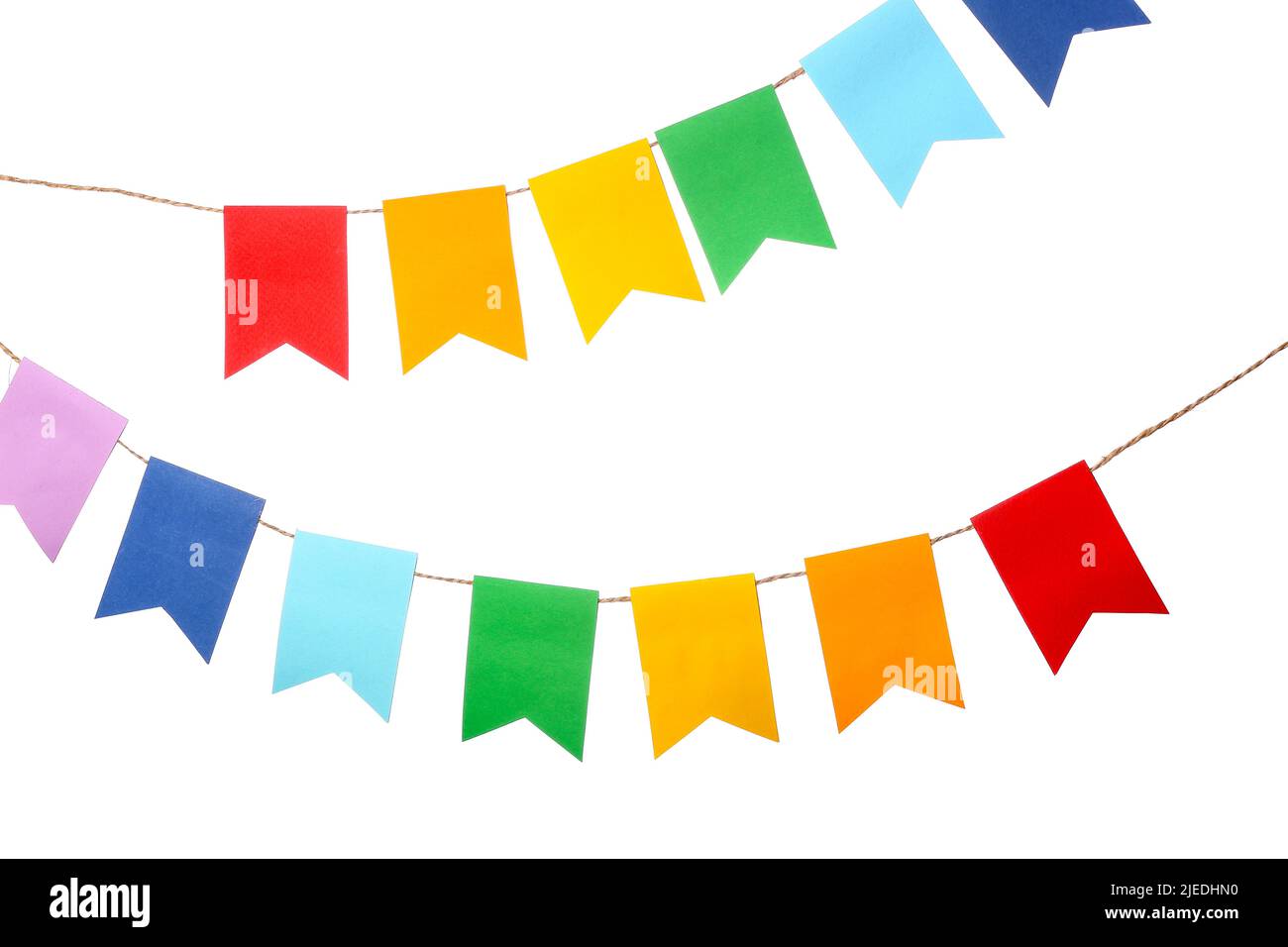 Colorful festive bunting flags on white background Stock Photo - Alamy