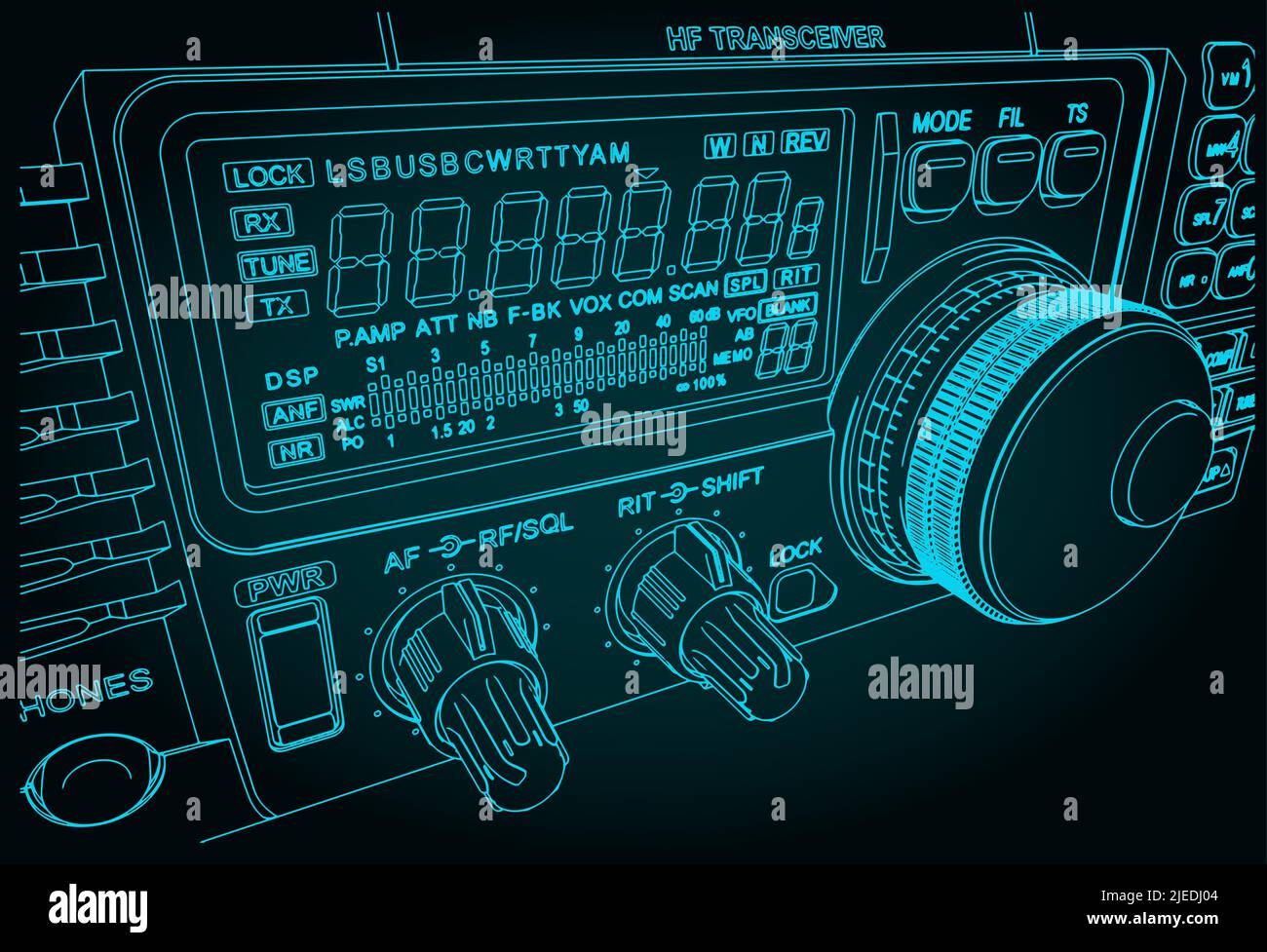 Stylized vector illustrations of HF transceiver close up Stock Vector ...