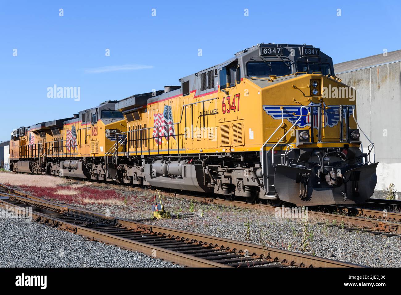 Seattle - June 25, 2022; Three Union Pacific locomotives waiting in ...