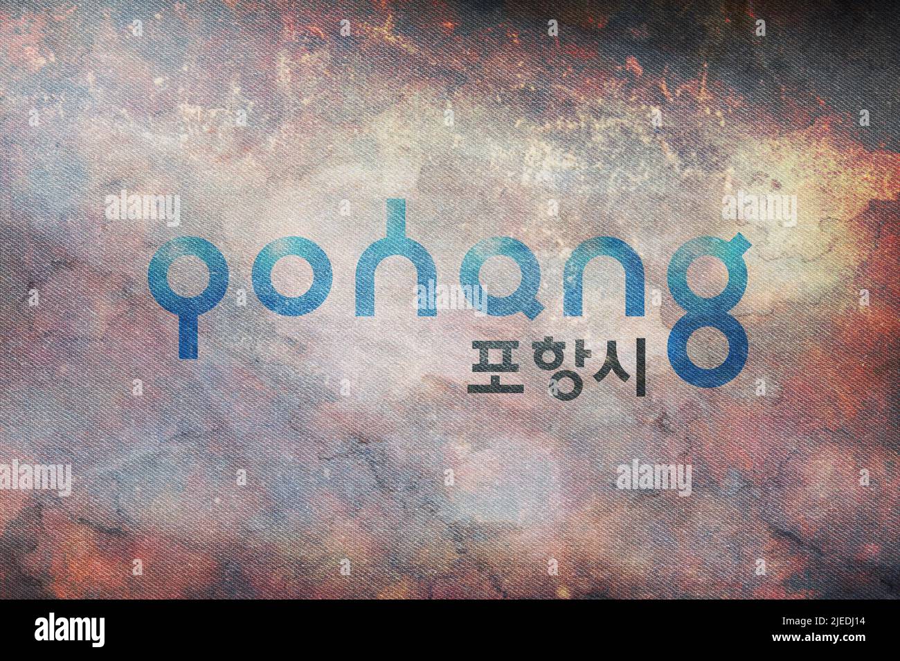 Top view of retro flag Pohang city, South Korea with grunge texture ...