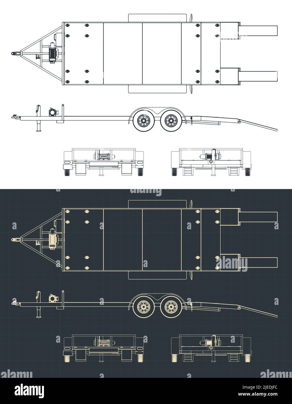 Stylized vector illustration of blueprints of car trailer Stock Vector ...