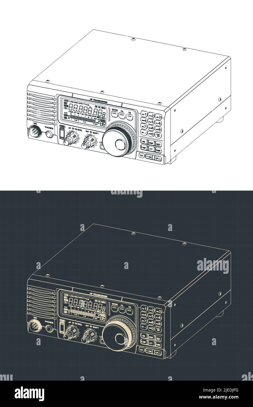 Stylized vector illustrations of isometric drawings of HF transceiver ...