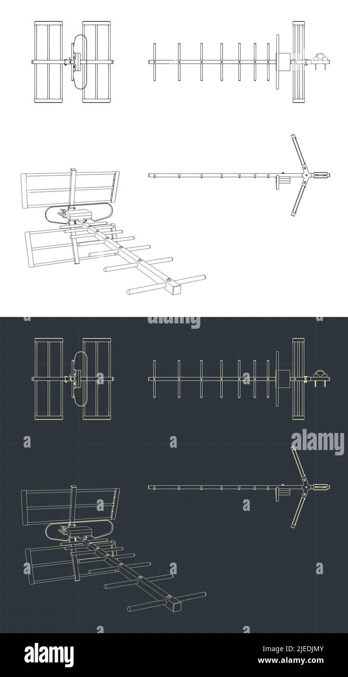 Stylized vector illustrations of blueprints of TV antenna Stock Vector ...