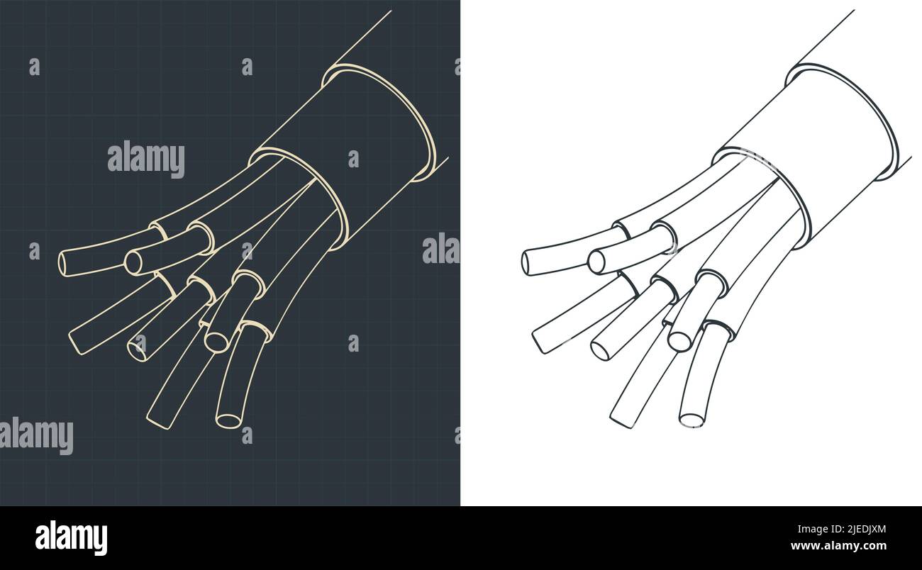 Stylized vector illustrations of isometric drawings of electric cable ...