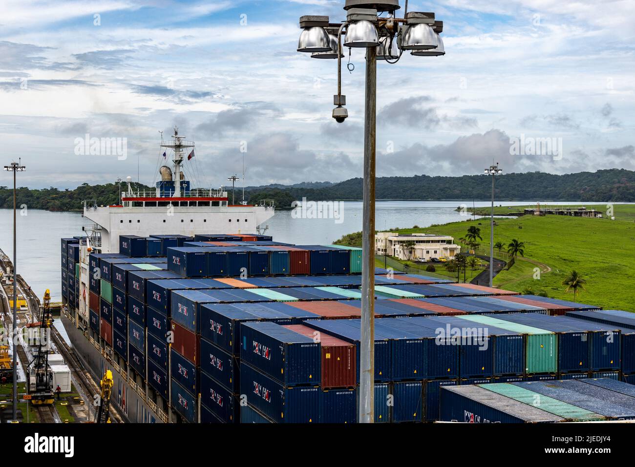 Container and transport ships in Lake Gutan in the Panama Canal Zone ...