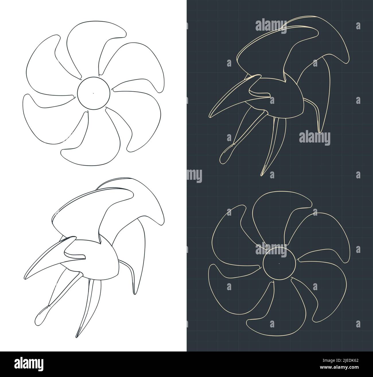Stylized vector illustrations of blueprints of propeller screw Stock ...