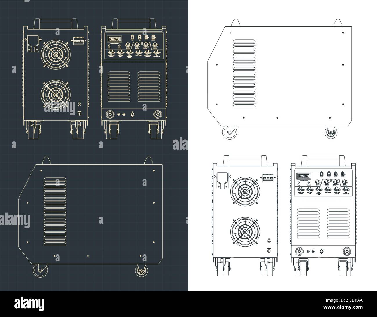 Stylized vector illustrations of blueprints of welding machine Stock ...