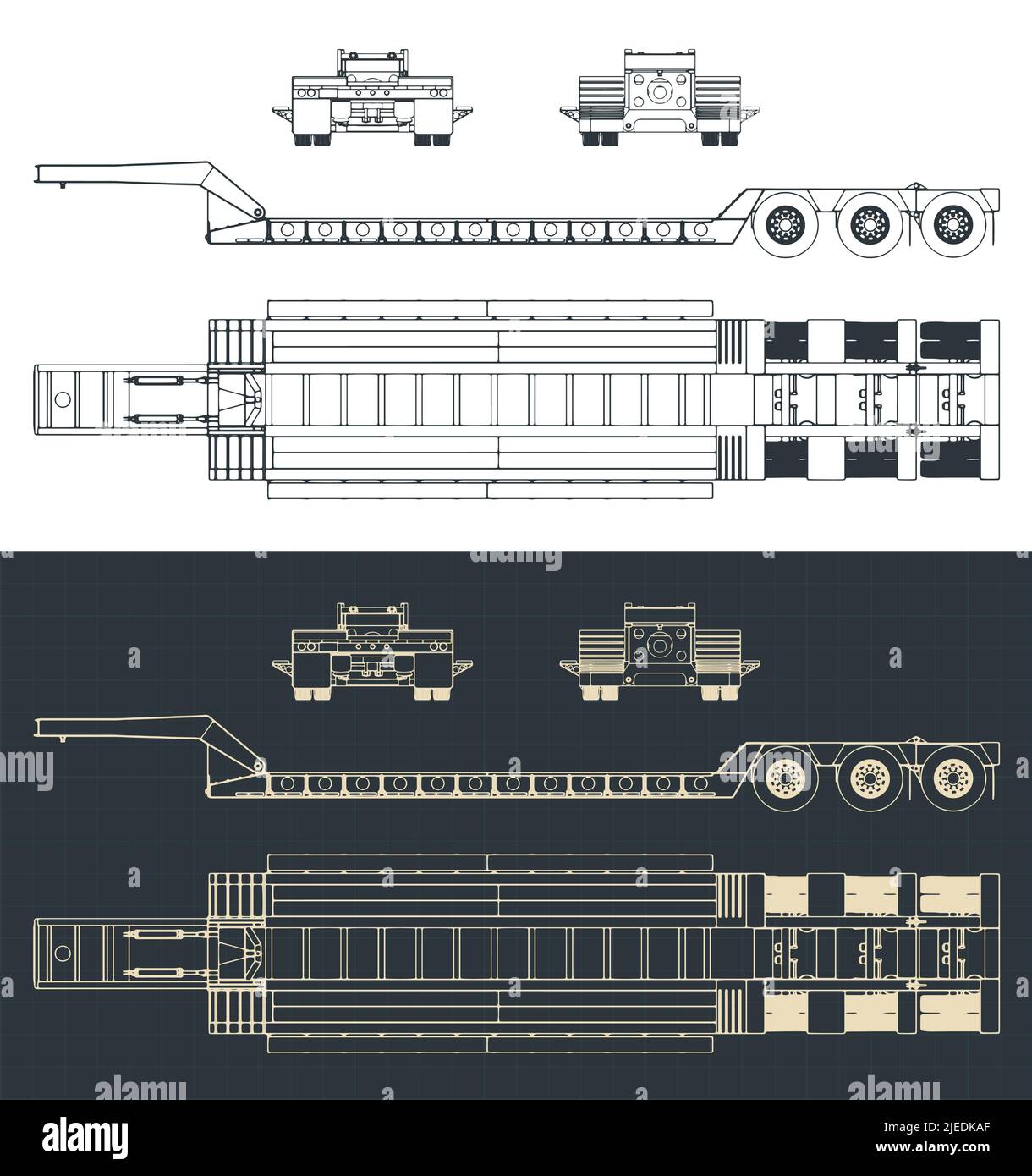 Stylized vector illustrations of blueprints of lowboy trailer Stock ... Stylized vector illustrations of blueprints of lowboy trailer Stock ...