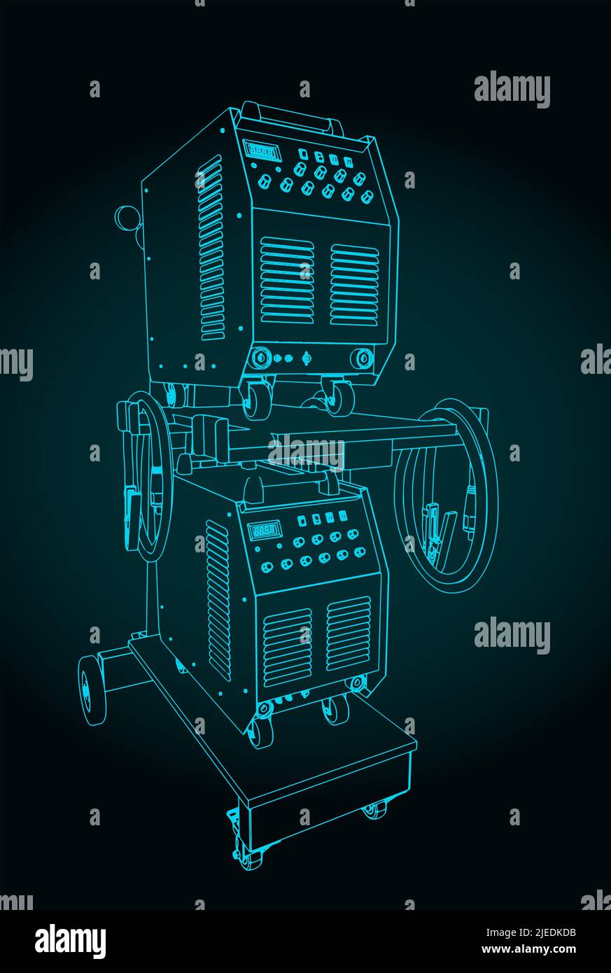 Stylized vector illustrations of welding machines on the welding cart ...