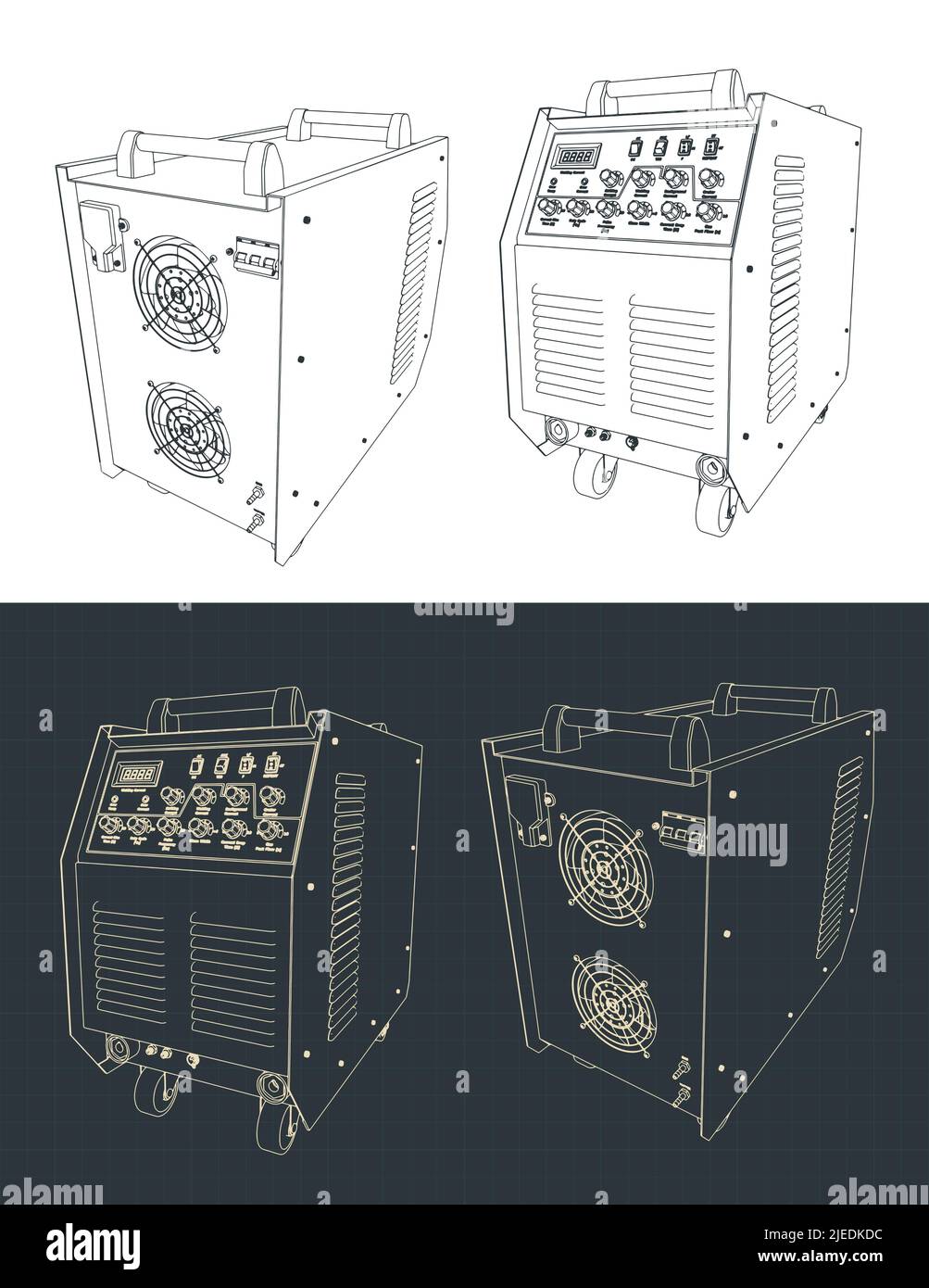Stylized vector illustrations of drawings of welding machine Stock ...
