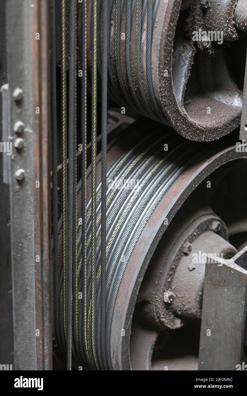 Rosemont, Illinois - Cables in an elevator shaft at the Hyatt Regency O ...