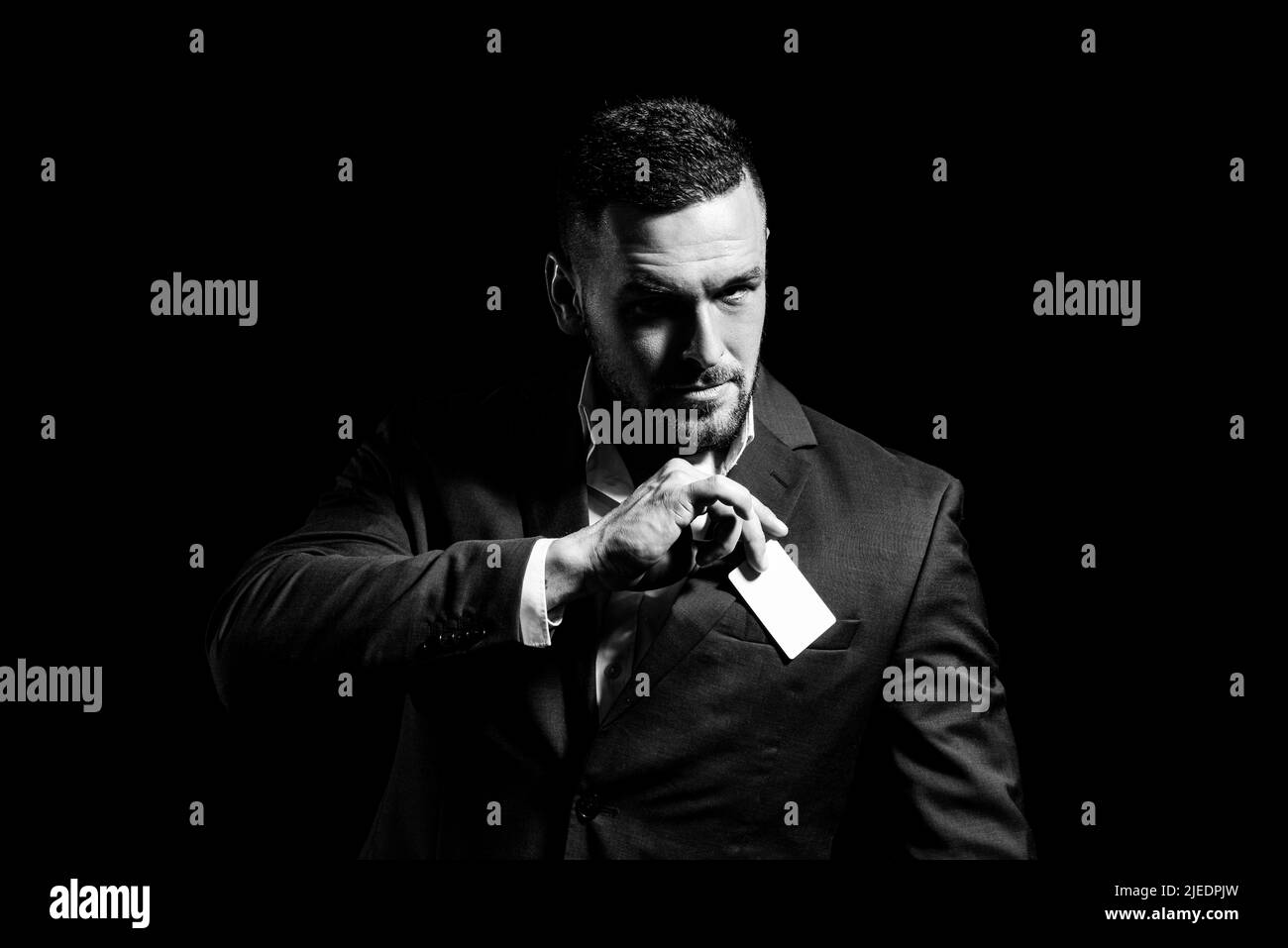 Portrait businessman business card Black and White Stock Photos ...