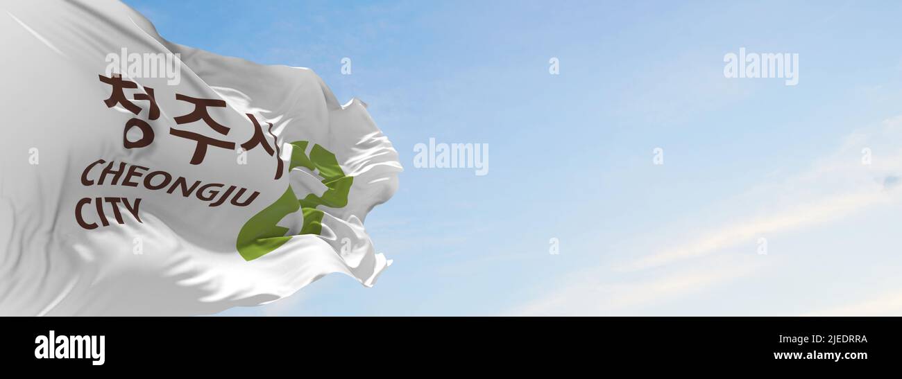 official flag of Cheongju city, South Korea at cloudy sky background on ...