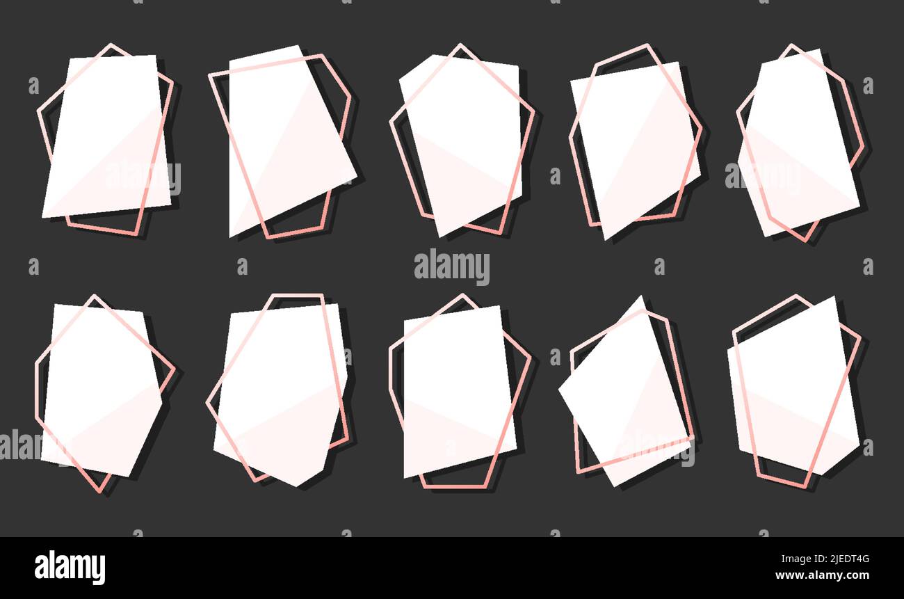 Polygonal frame geometric shape white flat set. Rectangular rosegold ...