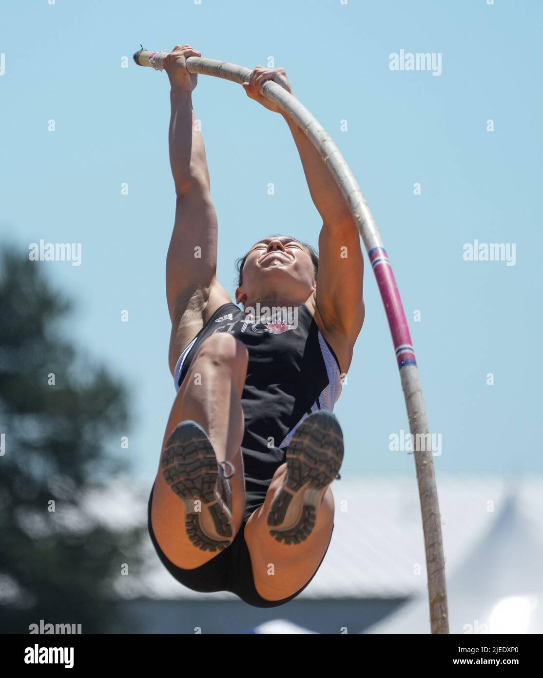 Meghan Lim, of Edmonton, Alta., competes in the women's pole vault ...