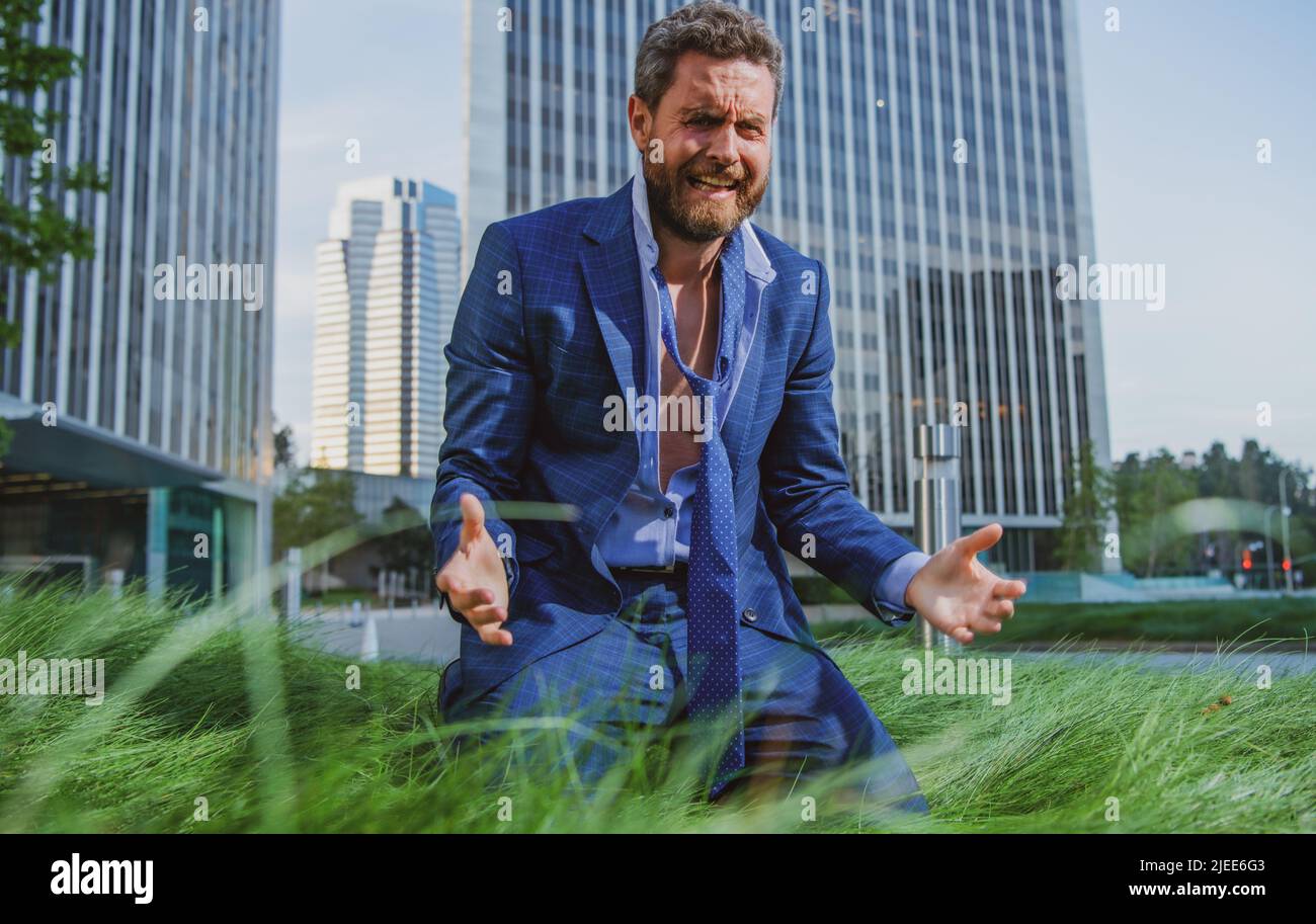 OMG businessman is crying, bad feelings. Cry man. Negative emotion ...