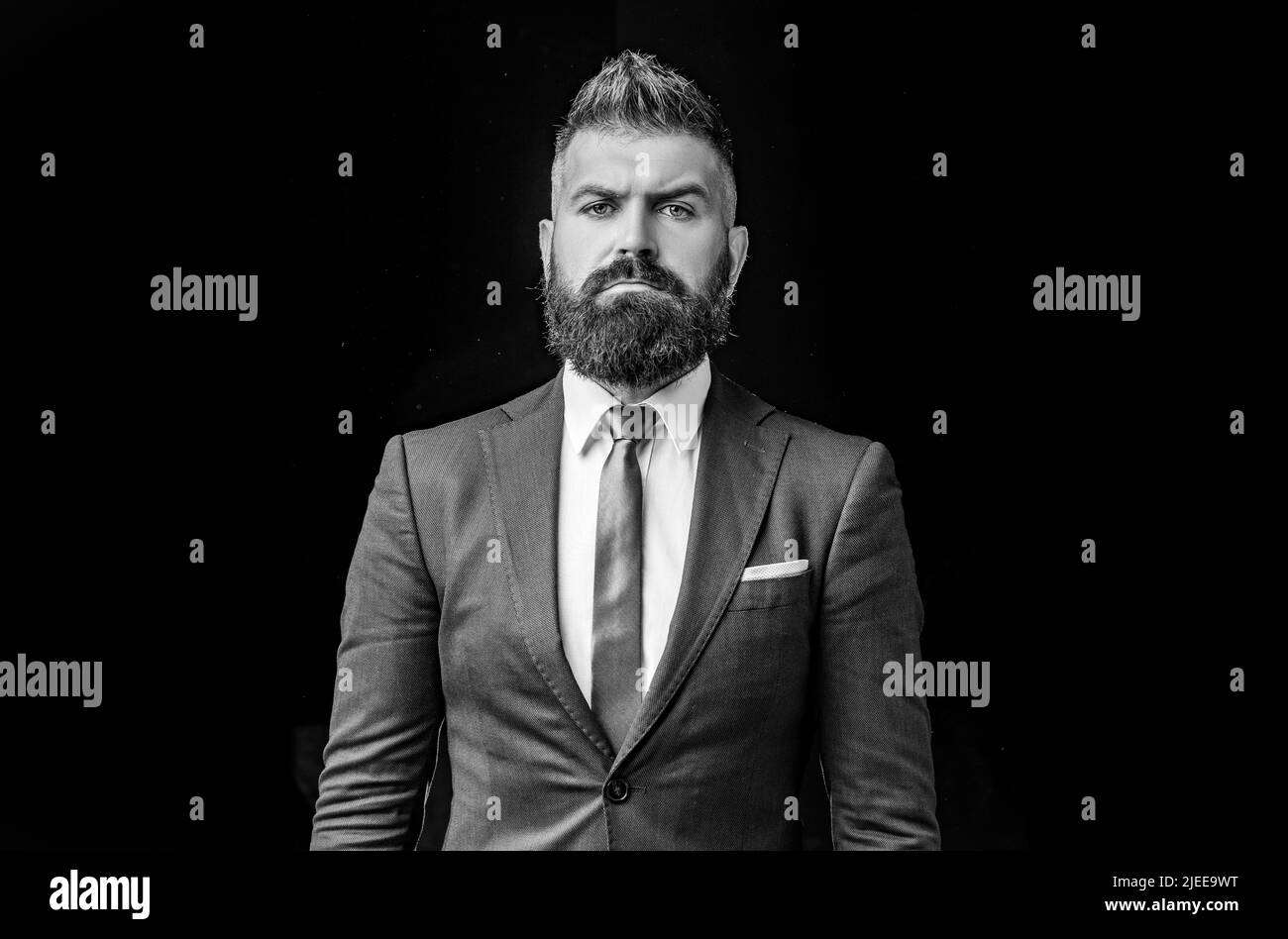 Man suit fashion. Meeting suit. Businessman in dark grey suit ...