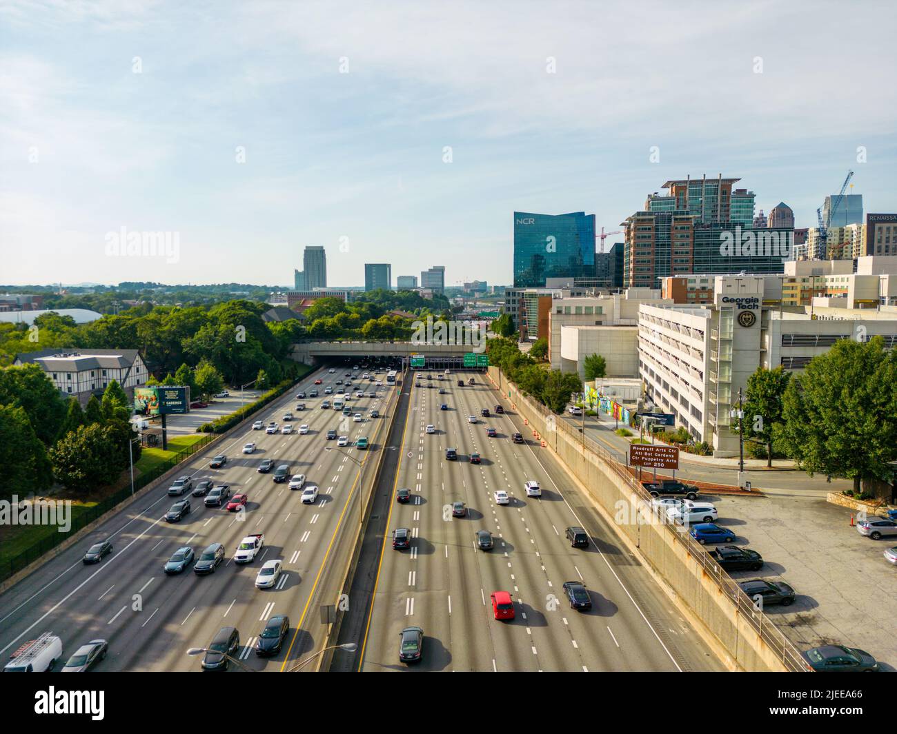 Aerial drone photo of rush hour at Atlanta Georgia on the I85 Stock ...